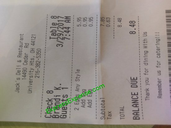 Receipt Picture Of Jack S Deli Restaurant Cleveland Tripadvisor