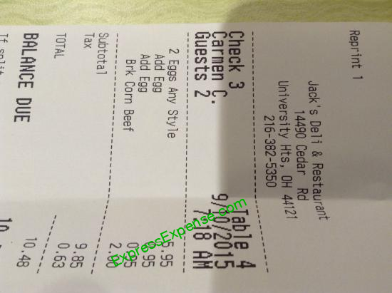 Receipt For 9 10 2015 Picture Of Jack S Deli Restaurant