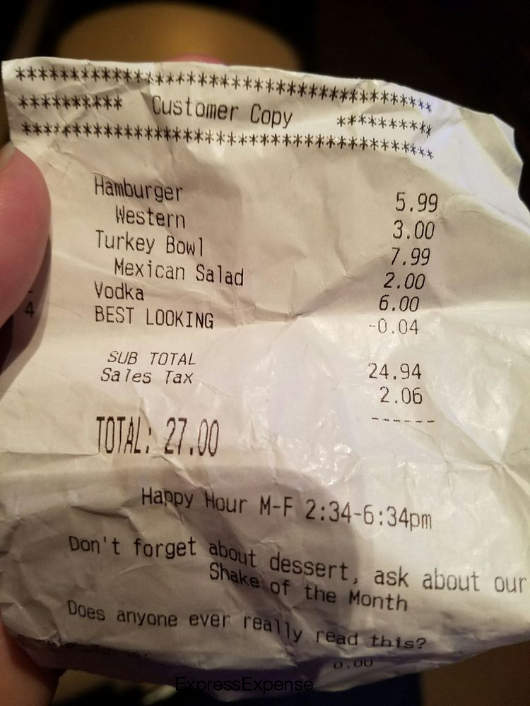 Fun Receipt Notice The Discount And Happy Hour