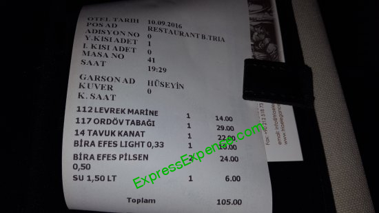 Receipt Picture Of Tria Elegance Restaurant Istanbul Tripadvisor